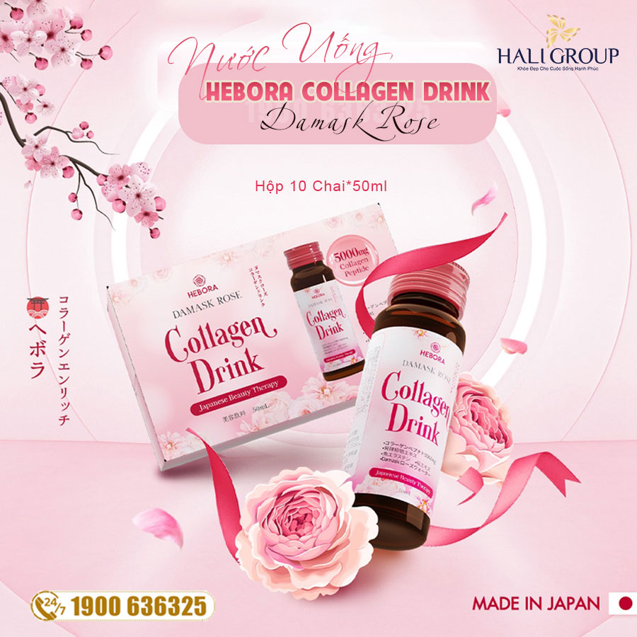 Nước Uống Hebora Collagen Drink Damask Rose - Hộp 10 Chai