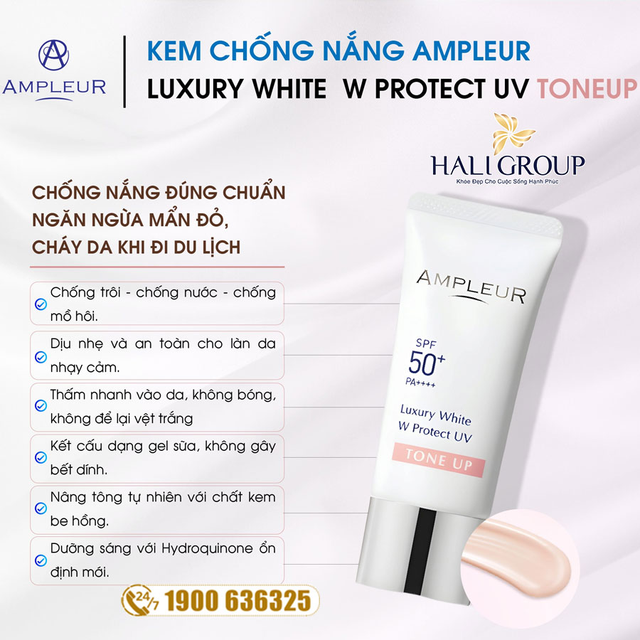 Kem Chống Nắng Nâng Tone Ampleur Luxury White W Protect UV Tone Up